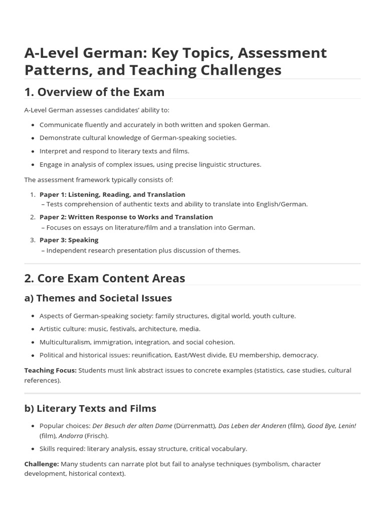 A-Level German - Key Topics, Assessment Patterns, and Teaching ...