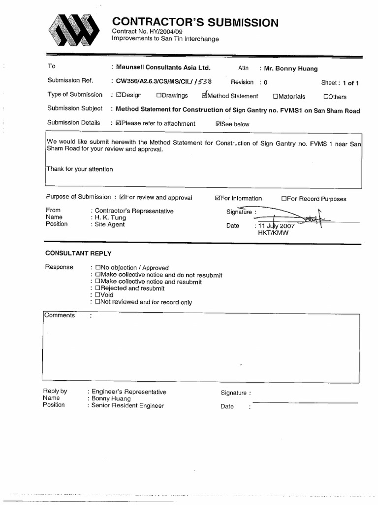 Method Statement For Sign Gantry | PDF