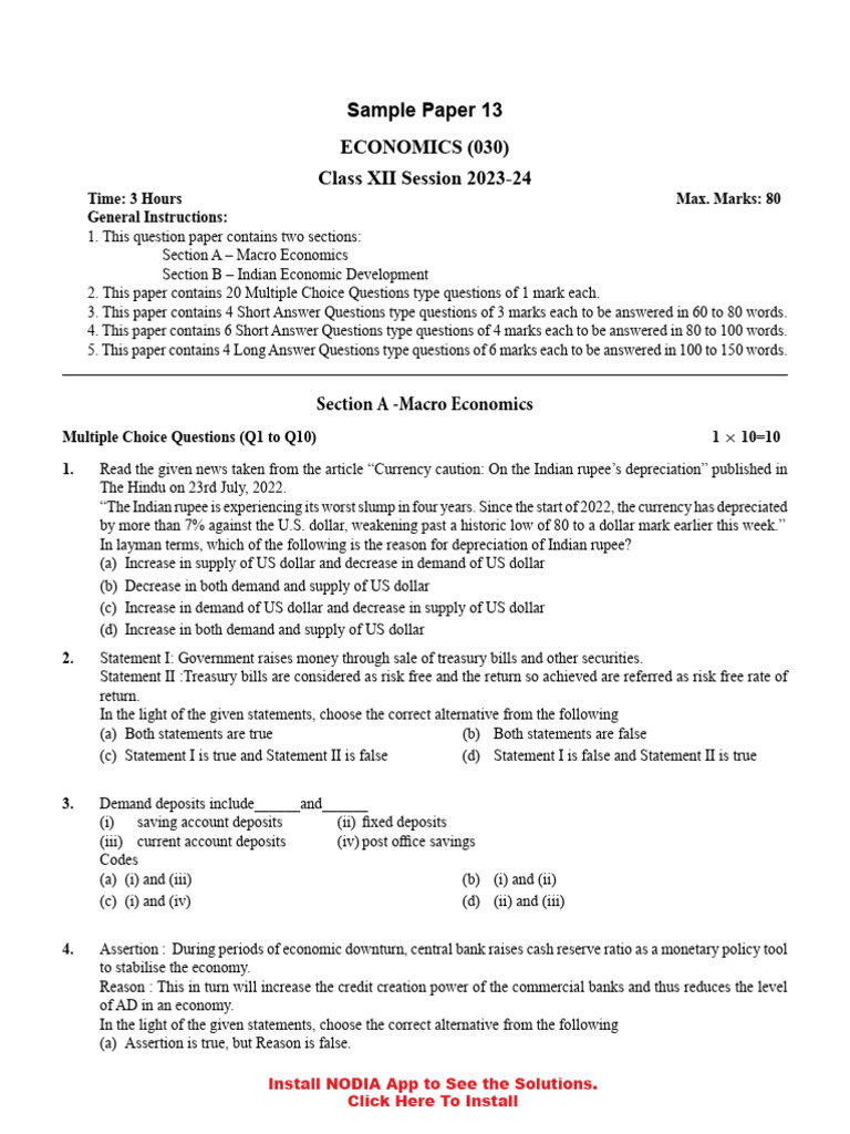 EC Sample Paper 13 Unsolved | PDF | Consumption (Economics) | Economies