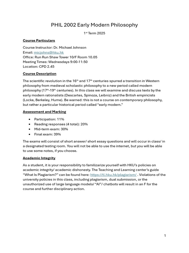 PHIL 2002 Syllabus 2025 | PDF | Modern Philosophy | Epistemology