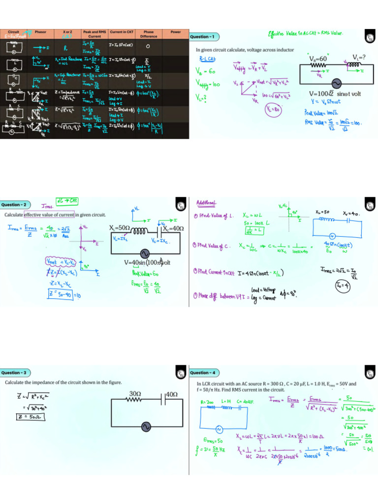 Alternating Current 05 Class Notes PDF | PDF | Electrical Network ...