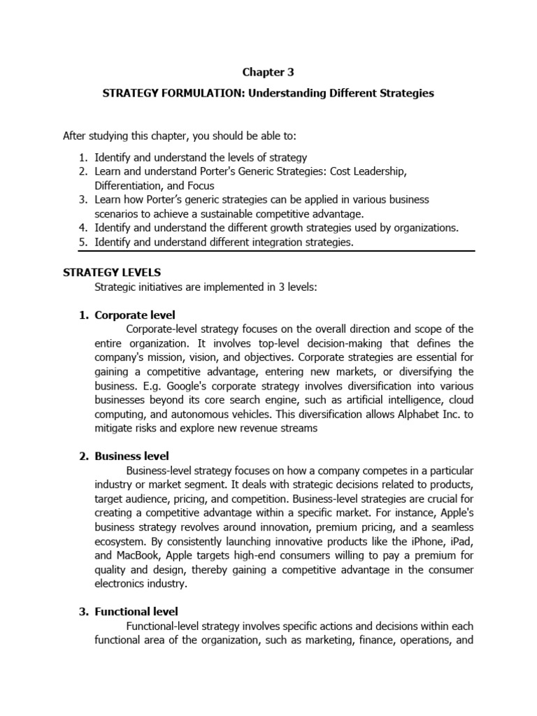 Chapter 3 Strategy Formulation | PDF | Strategic Management | Competitive Advantage