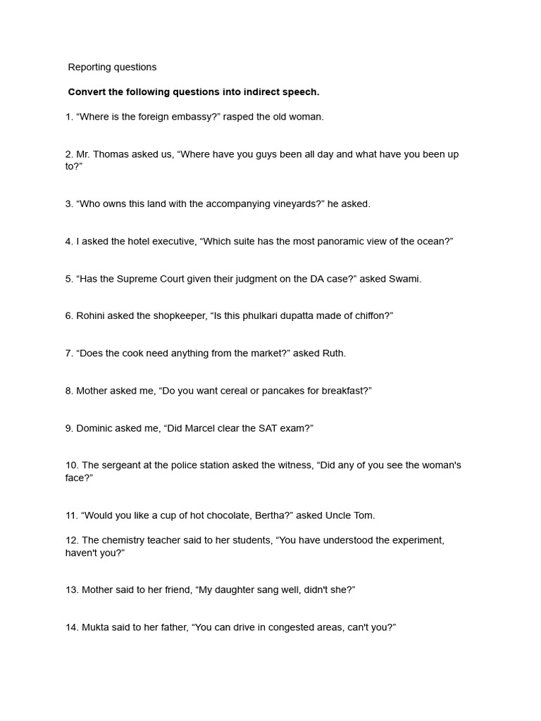 Indirect Speech Conversion Exercises | PDF