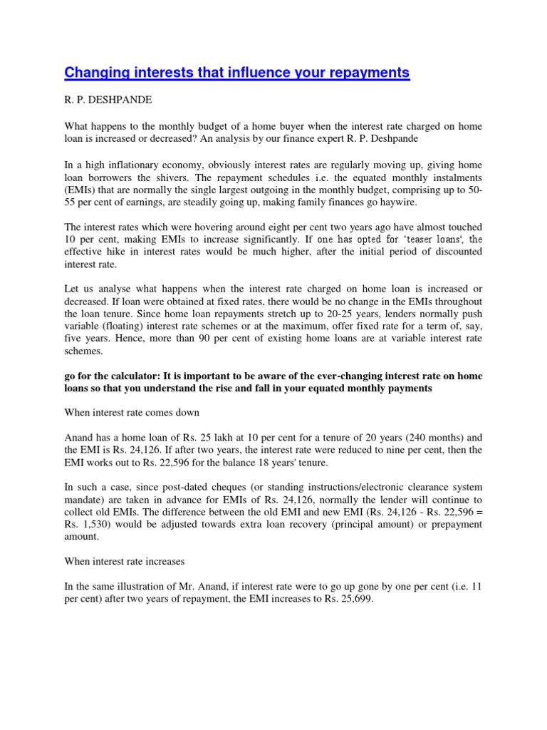 Changing Interest Rates | PDF | Interest | Loans