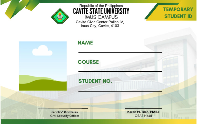 CVSU Imus Campus Temporary ID Template | PDF