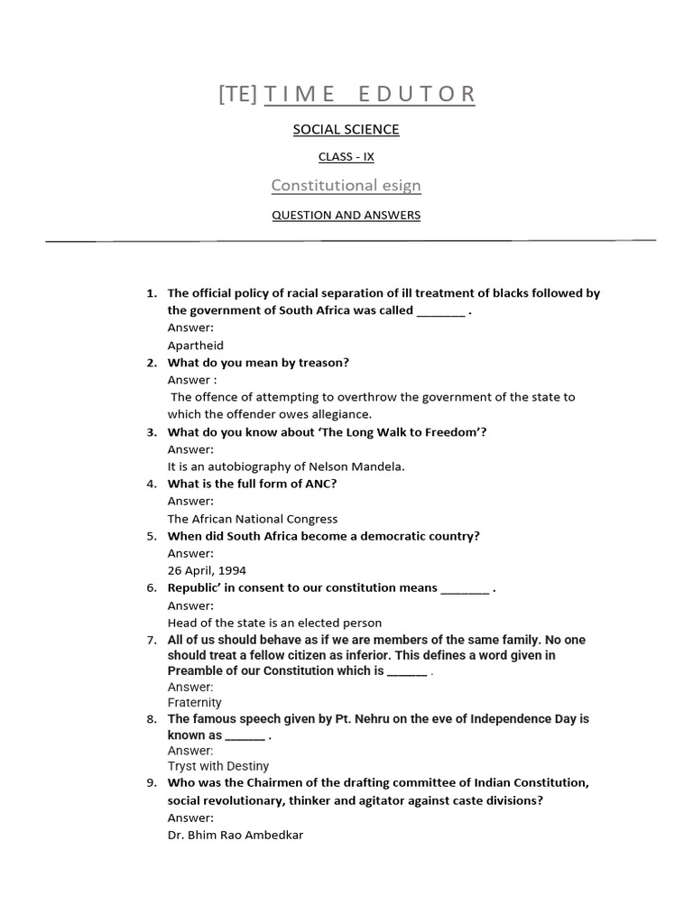 Constitutional Design Q&A for Class IX | PDF | Justice | Crime & Violence