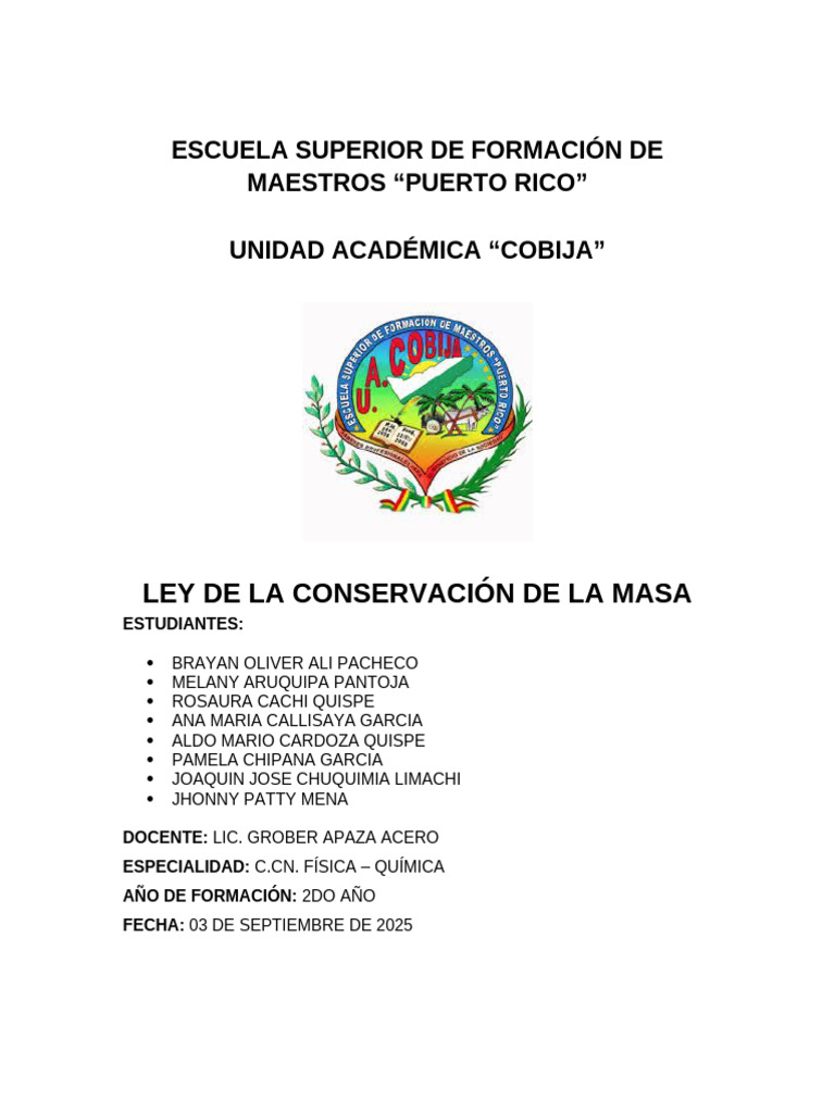 LEY de La Conservacion de La Masa | PDF | Química | Oxígeno