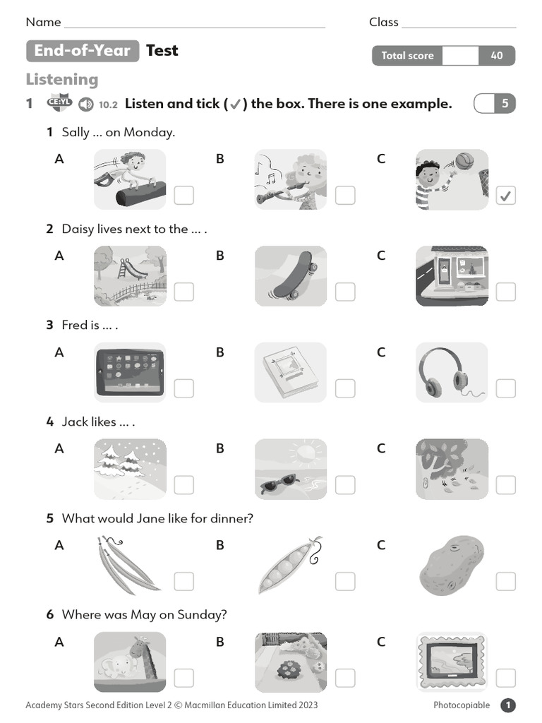 Level 2 End-of-Year Test for Academy Stars | PDF