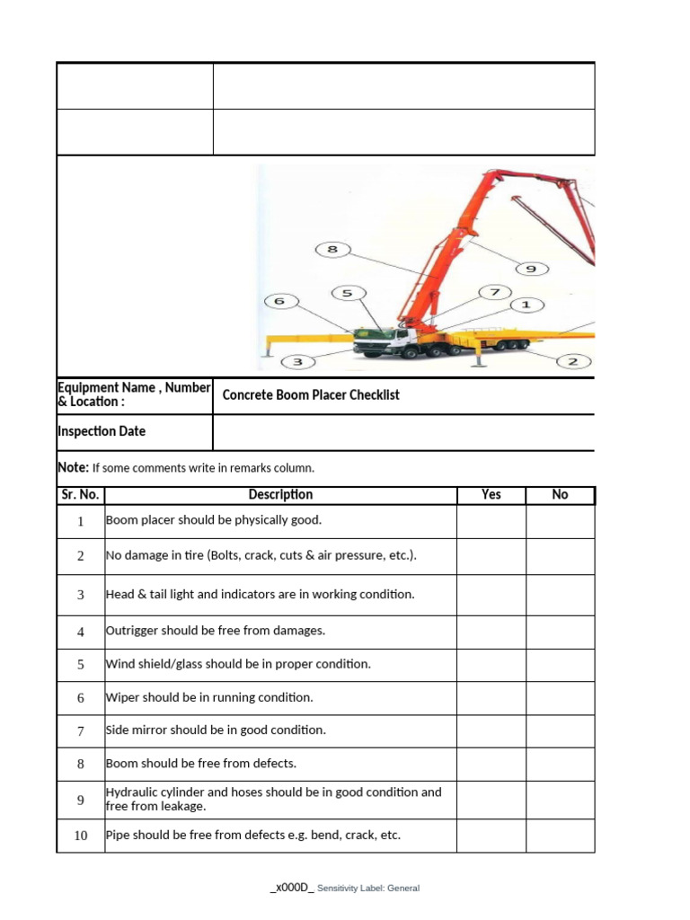 Concrete Boom Pump Safety Checklist | PDF