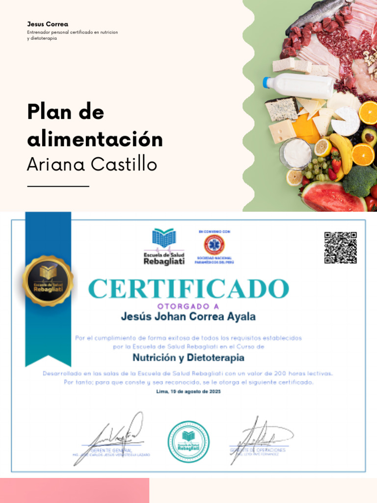 Plan Alimenticio Ariana Castillo | PDF | ensalada | Aceite de oliva