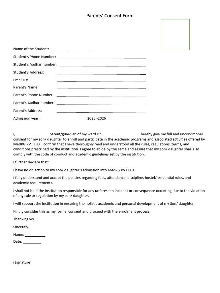 Parent's Consent Form-2025 | PDF