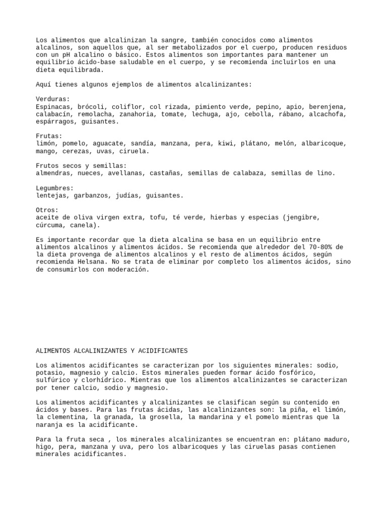 Alcalinizar | PDF | Alimentos | Vegetales