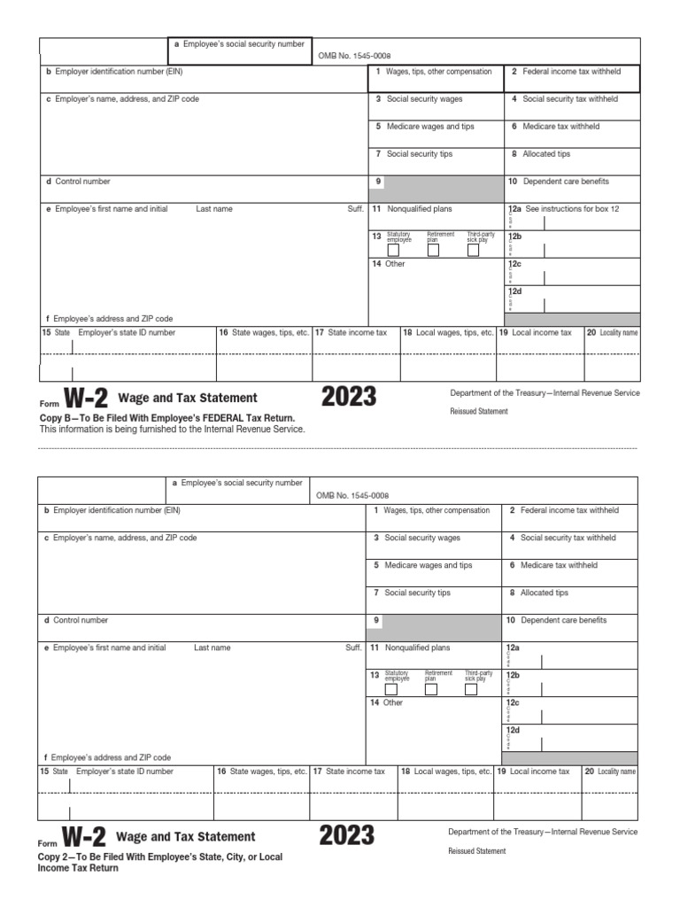 Wage and Tax Statement: Copy B-To Be Filed With Employee's FEDERAL Tax ...