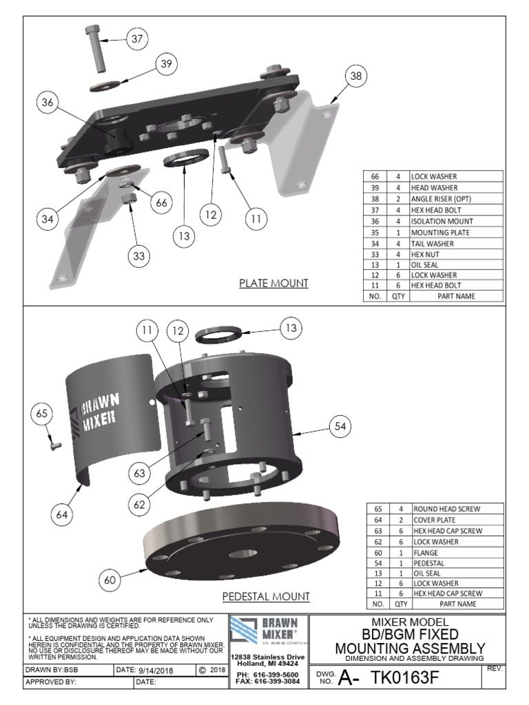 Brawn Mixer Fixed Mounting Assembly Drawing | PDF