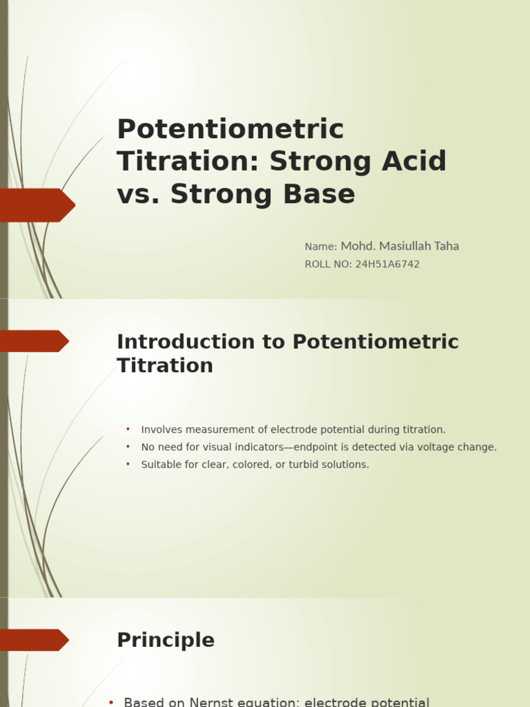 Potentiometric Titration Overview | PDF | Titration | Chemistry