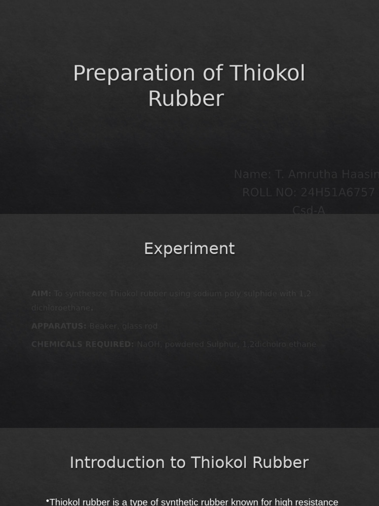 Preparation of Thiokol Rubber | PDF