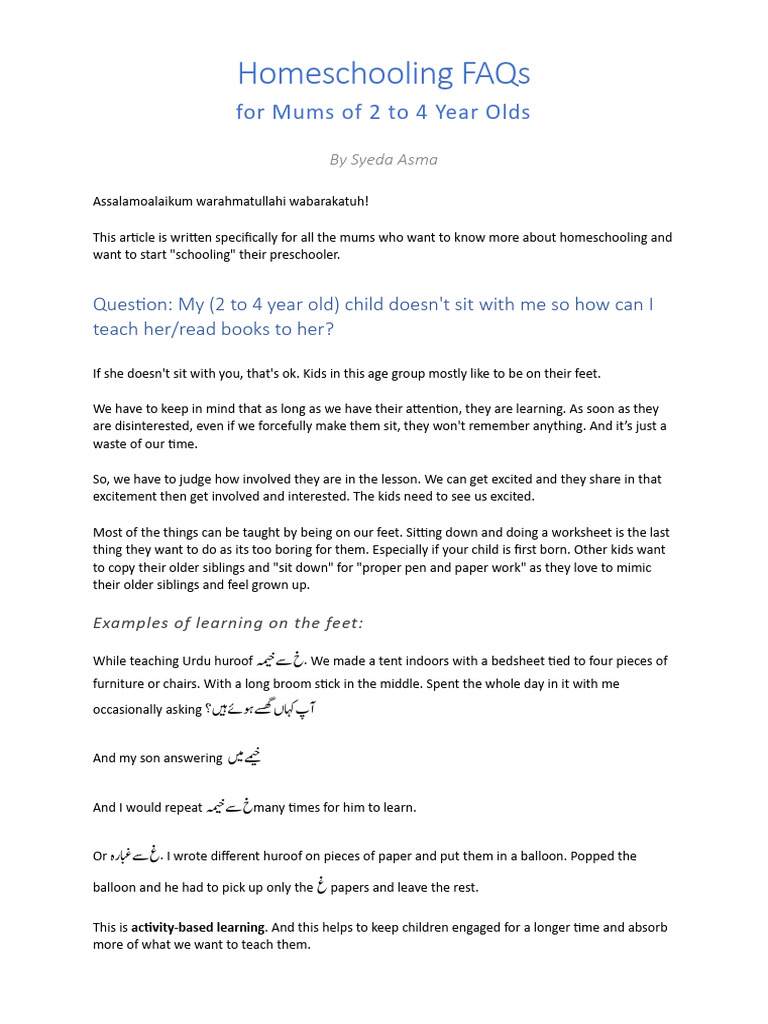 Homeschooling FAQs (For 2 To 4 Year Olds) by Syeda Asma | PDF | Toys ...