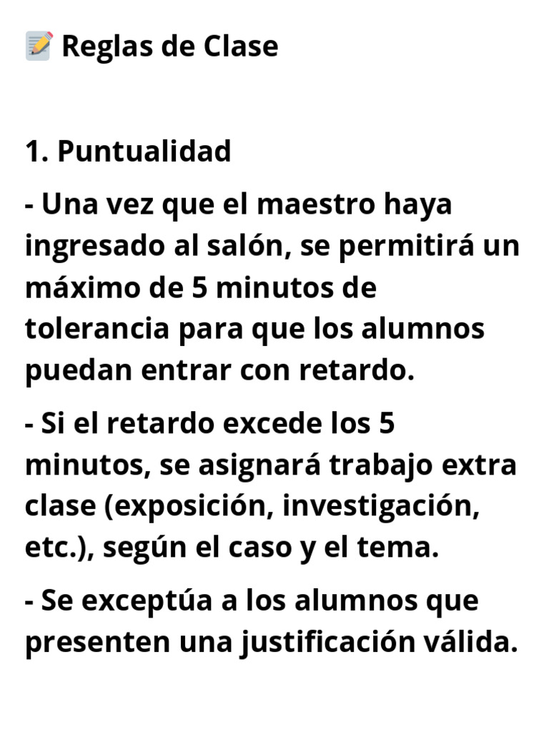 Reglas de Conducta en Clase | PDF