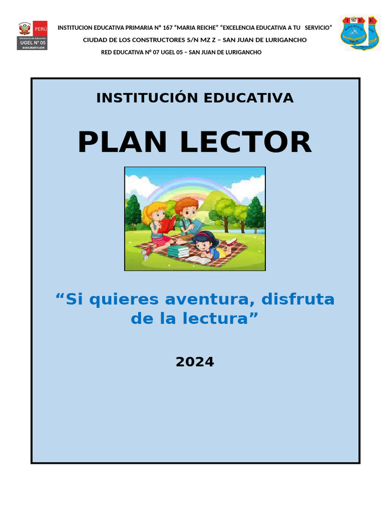 Plan Lector - Primer Grado 2024 | PDF | Educación primaria | Maestros