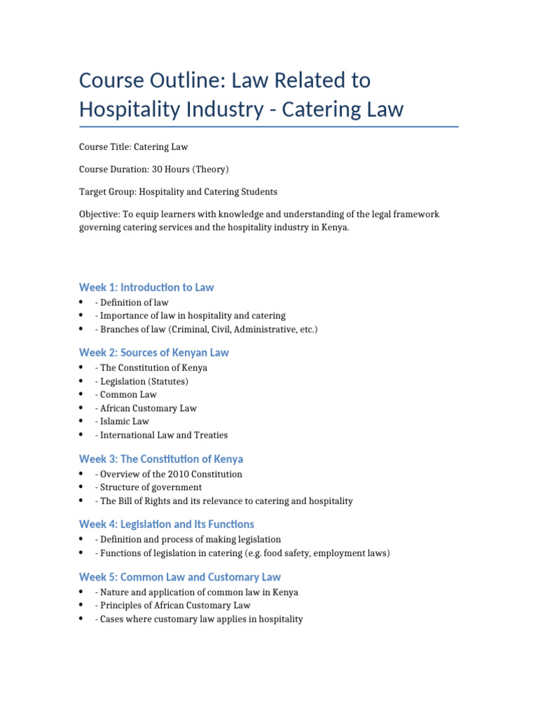 Catering Law Course Outline | PDF