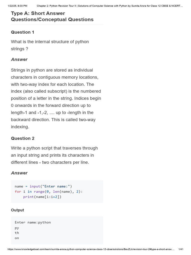 Chapter 2 - Python Revision Tour II - Solutions of Computer Science With Python by Sumita Arora ...