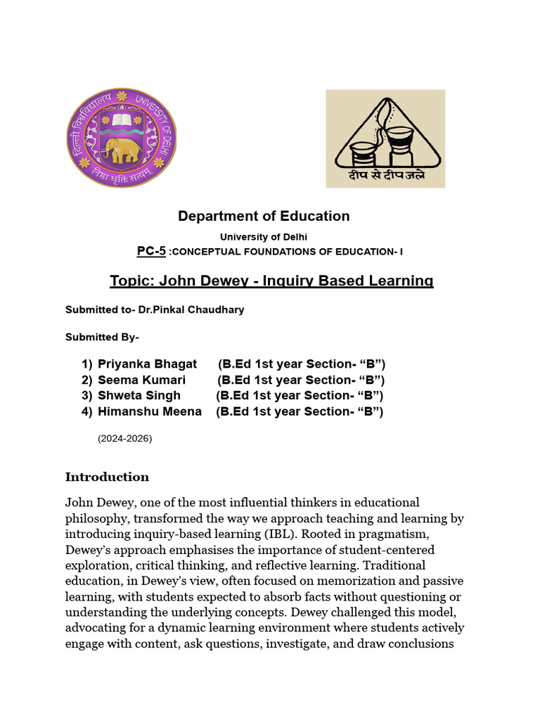 John Dewey -InQ Pc5 Final | PDF | Inquiry Based Learning | Learning