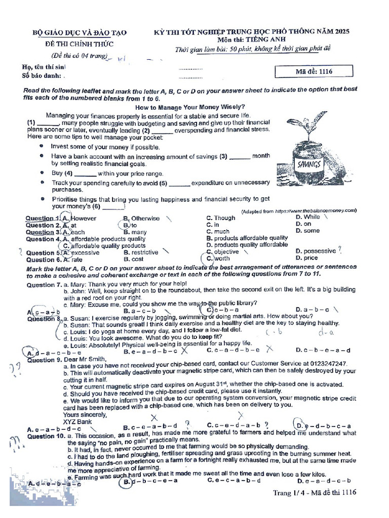 De Thi Tot Nghiep THPT Mon Tieng Anh Nam 2025 Chuong Trinh Moi | PDF