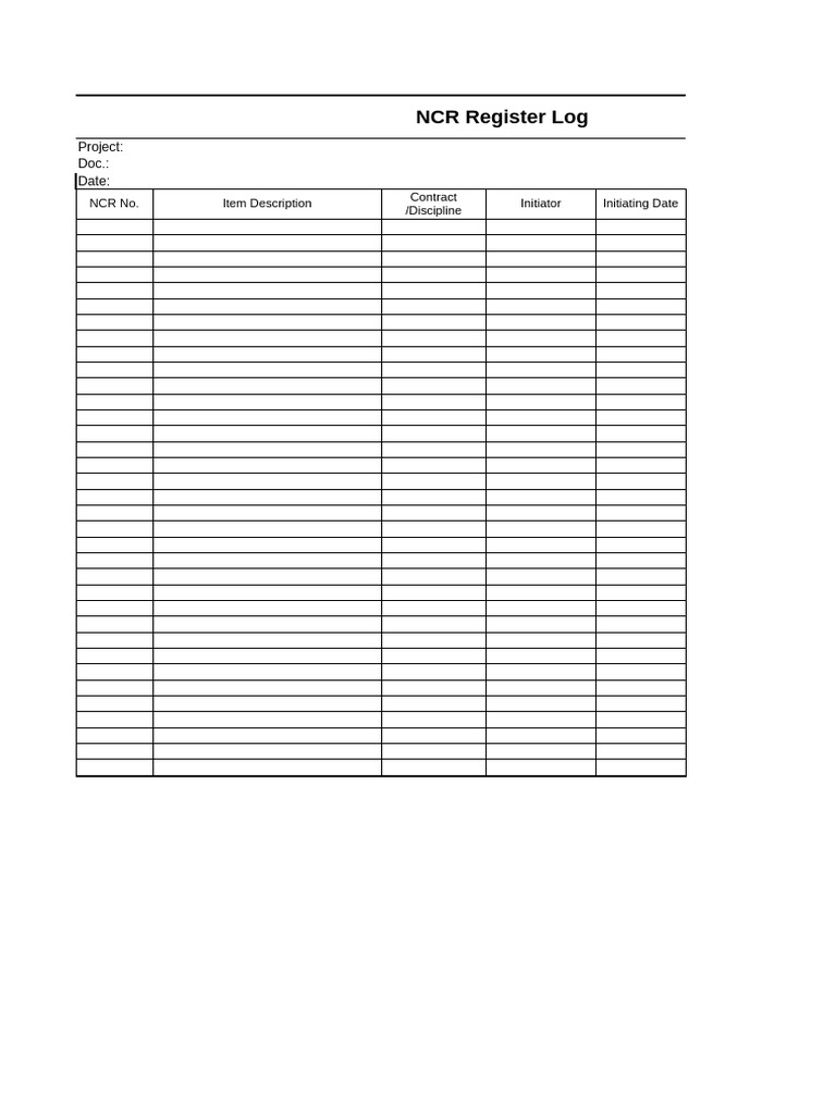 Appendix 4 NCR Register Log | PDF