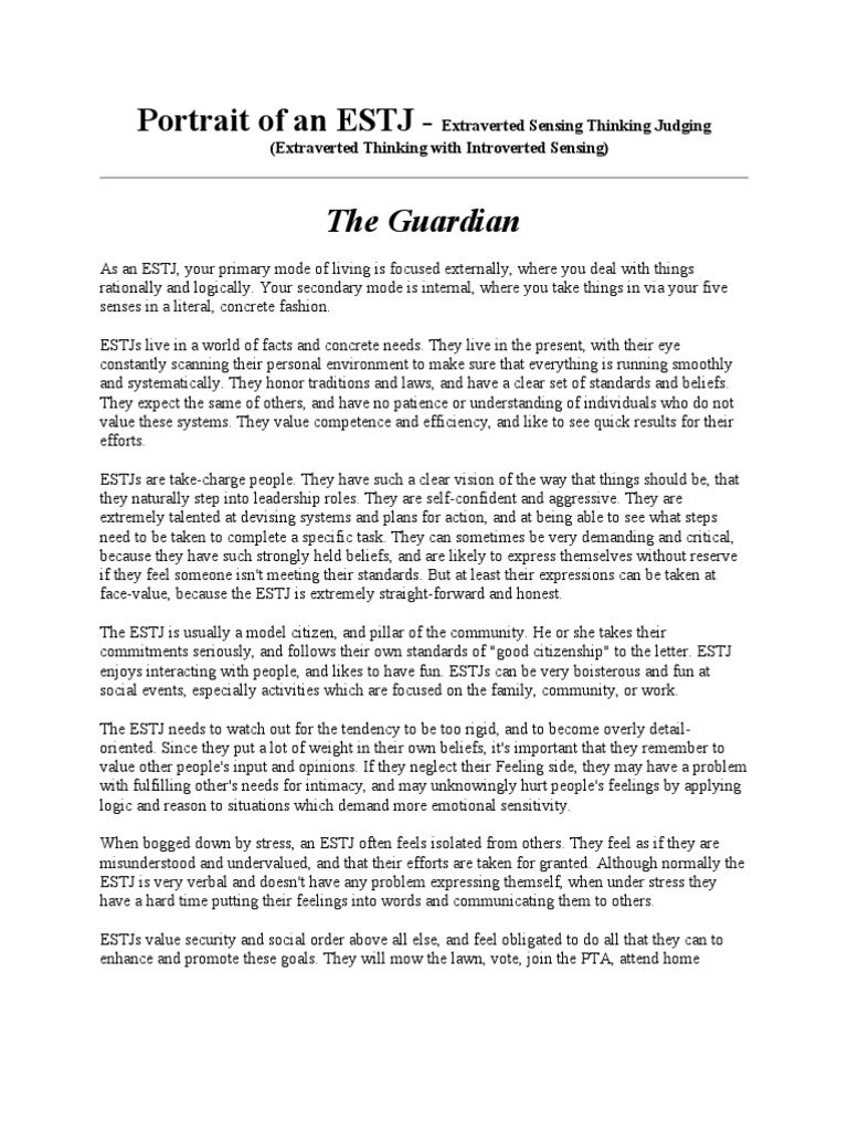 Portrait of An ESTJ | PDF | Friendship | Extraversion And Introversion