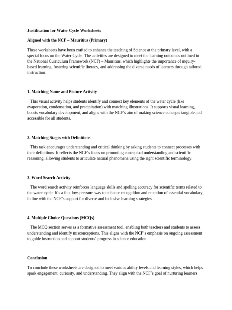 Justification For Water Cycle Worksheets | PDF