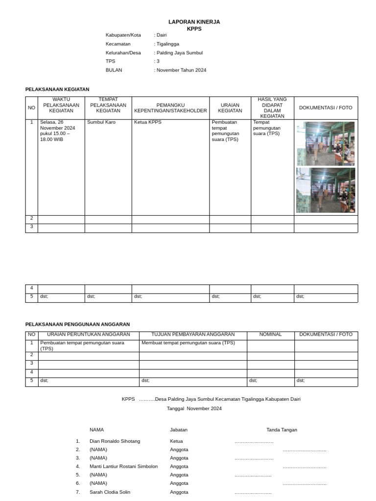 Format Laporan Kinerja - Kpps | PDF