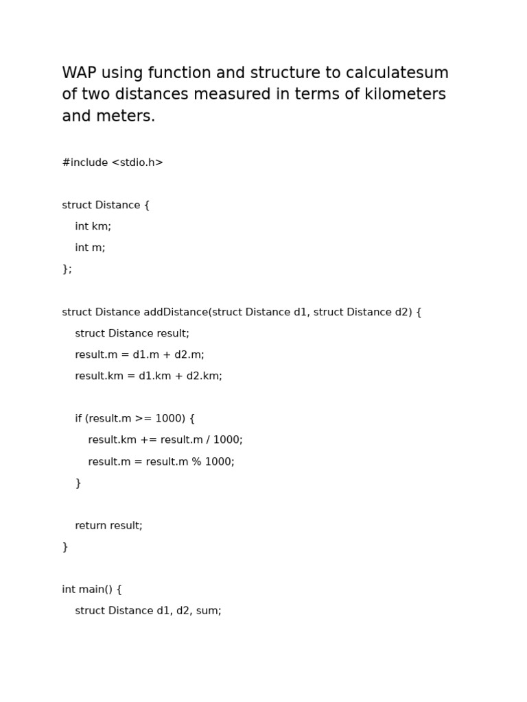 C Program for Distance and Student Info | PDF