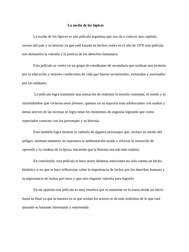 Reseña de "La Noche de los Lápices" | PDF