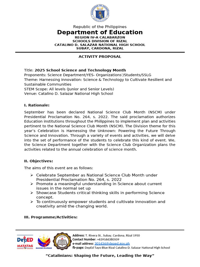 Science-Proposal-Activities 2025 | PDF | Cognition