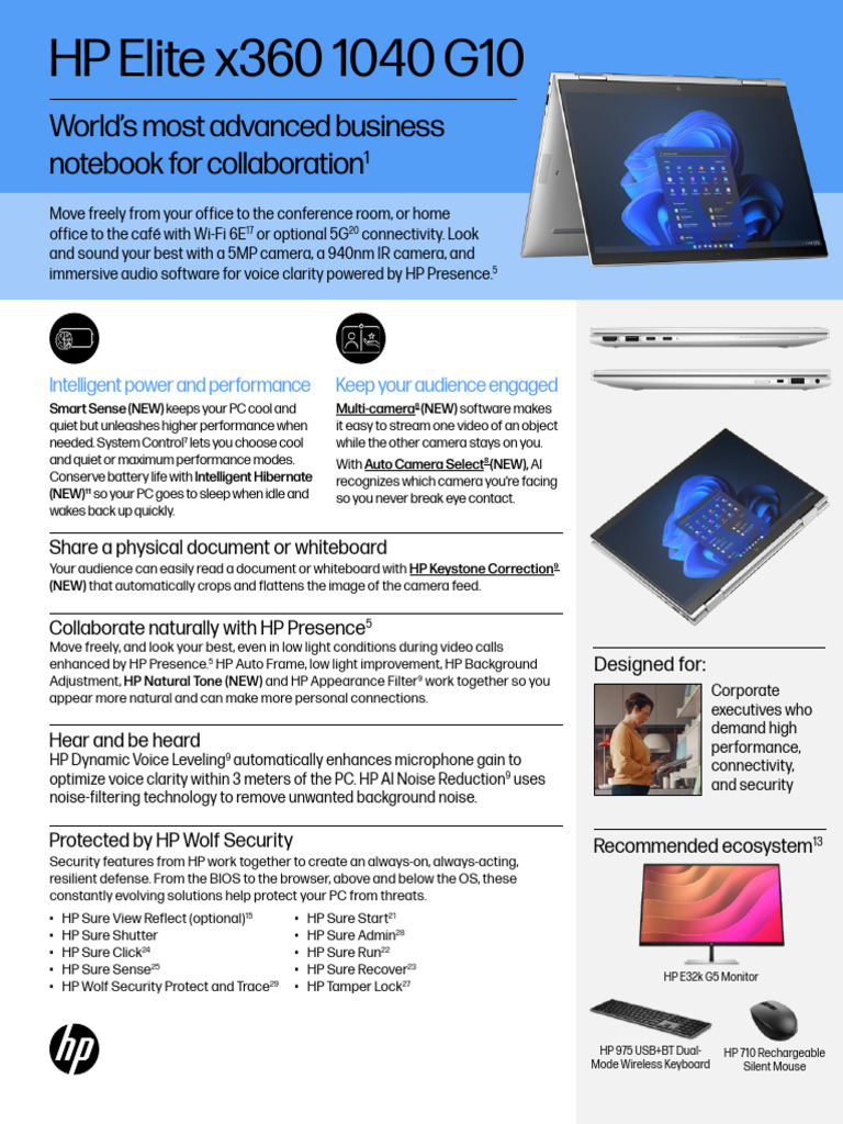 HP Elite x360 1040 G10 Overview | PDF | Computer Hardware | Computing