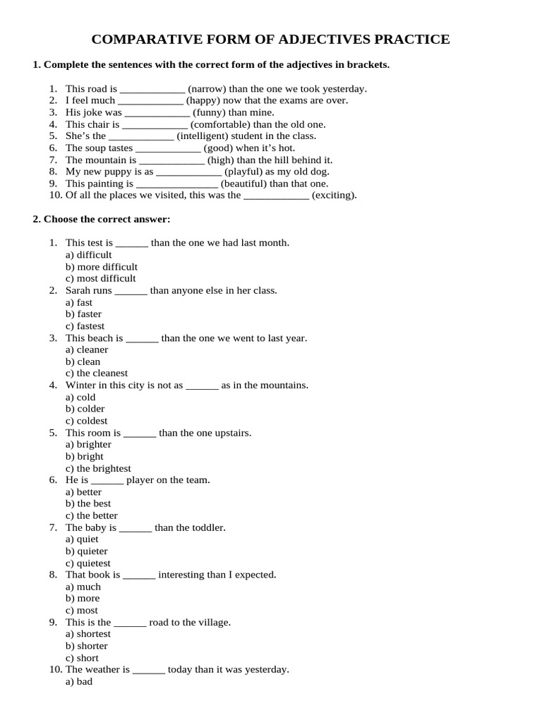 Comparative Form of Adjectives Practice | PDF | Chess | Chess Theory