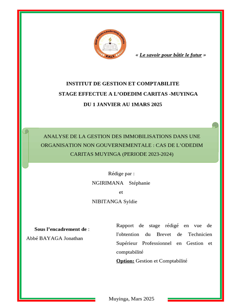 Gestion des immobilisations à ODEDIM Caritas | PDF | Immobilisations ...
