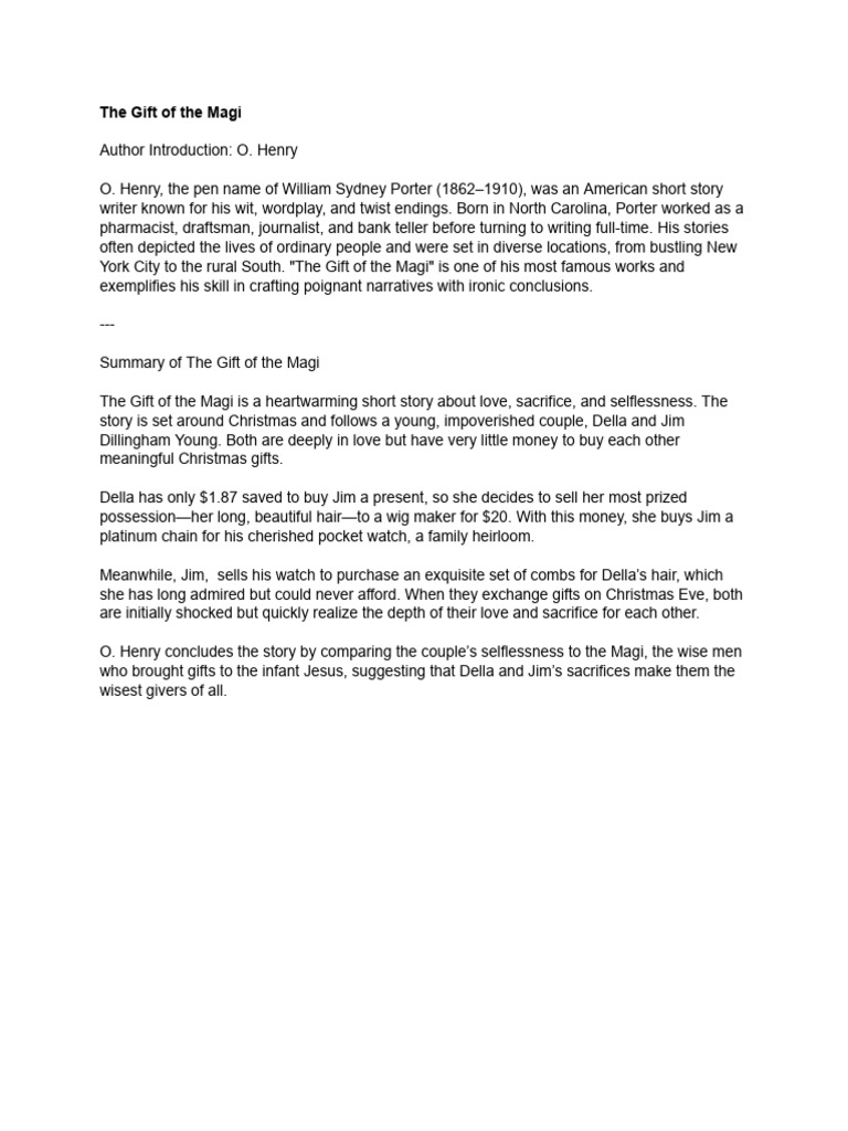 O. Henry's "The Gift of the Magi" | PDF