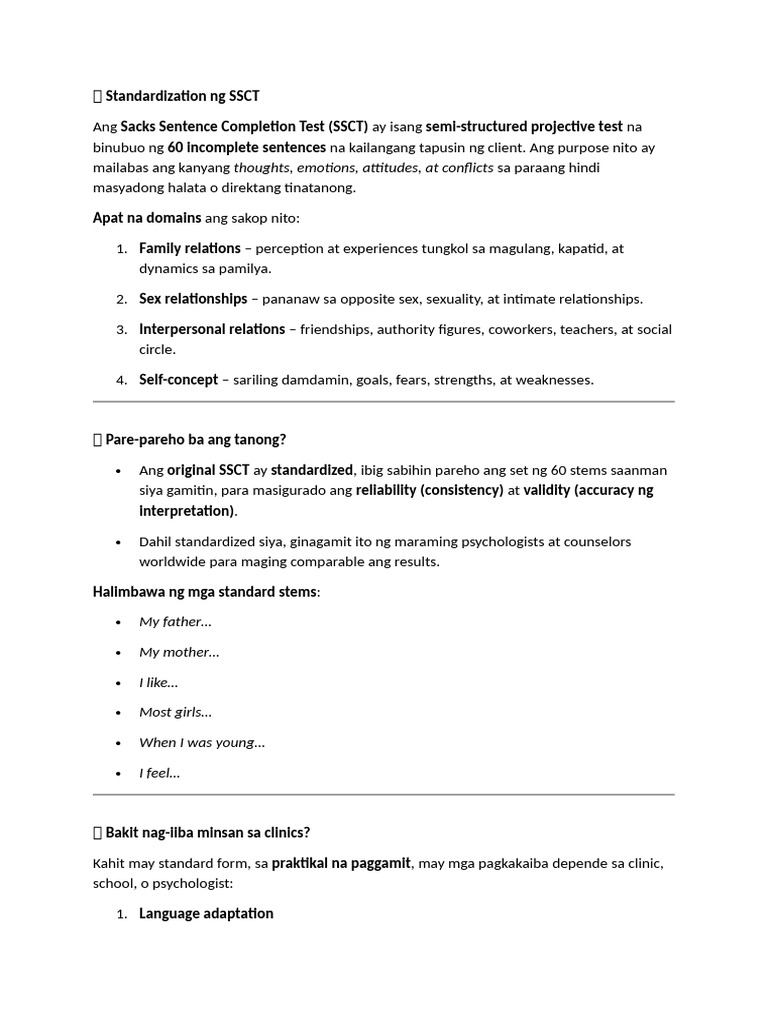 ? Standardization ng SSCT | PDF