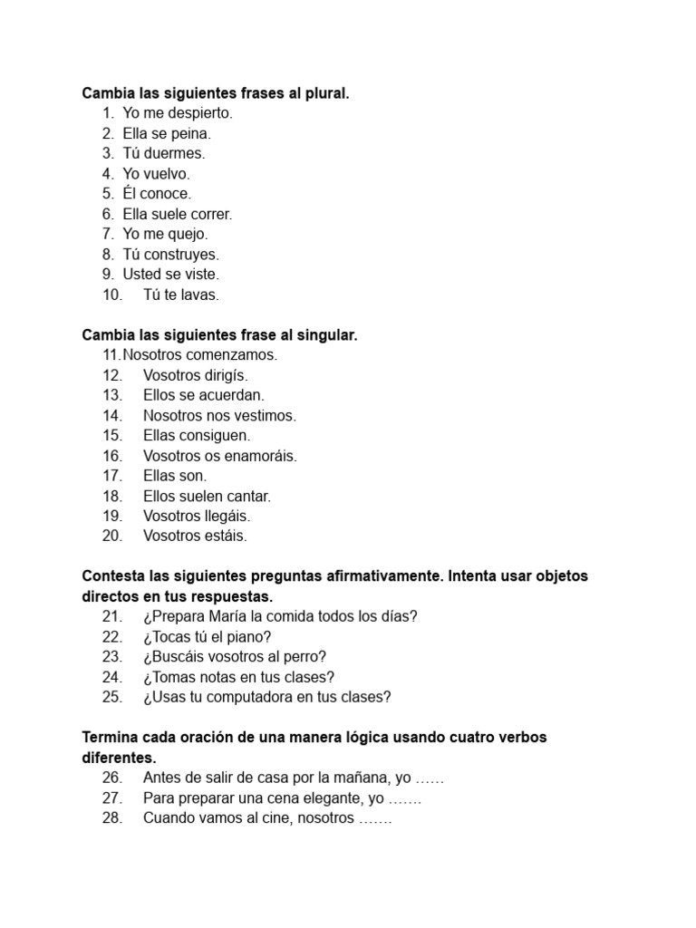Español 4 Repaso 2 Del Presente de Indicativo (25-26) | PDF