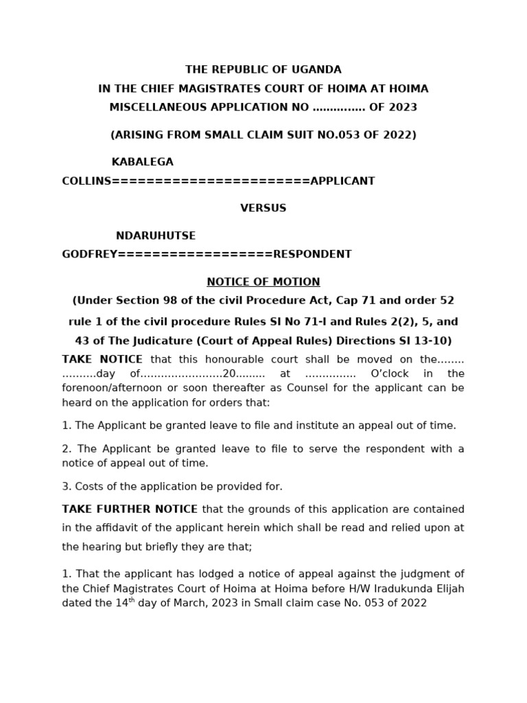 Applications To File Appeal Out of Time and Stay of Execution | PDF ...