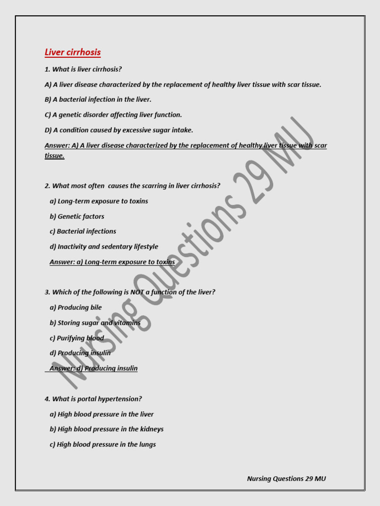 Questions (Liver Cirrhosis) 240101 054922 | PDF | Cirrhosis | Hepatitis