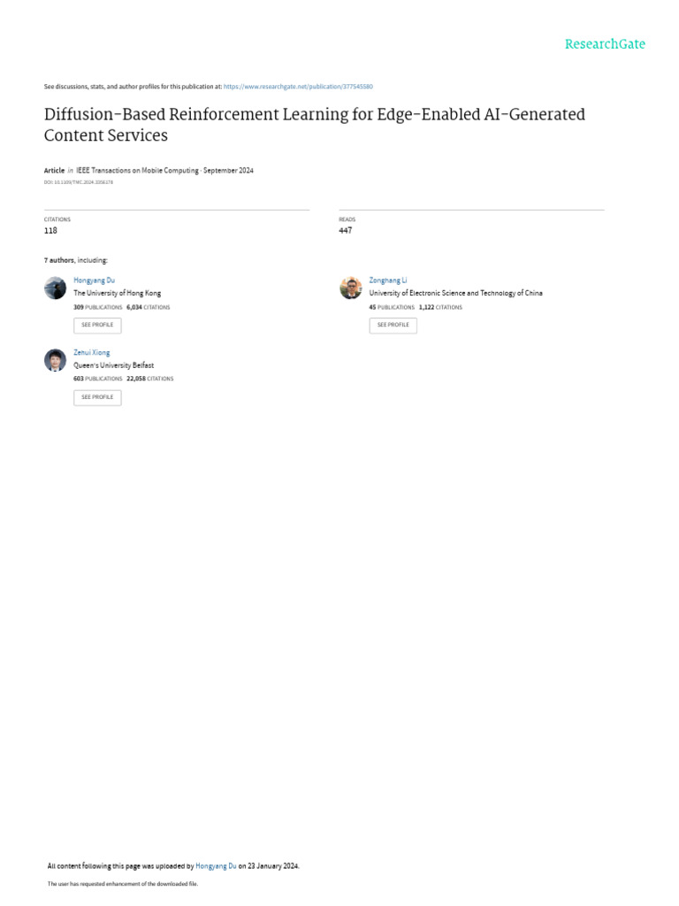 1 Diffusion-Based Reinforcement Learning For Edge-Enabled AI-Generated Content Services | PDF ...