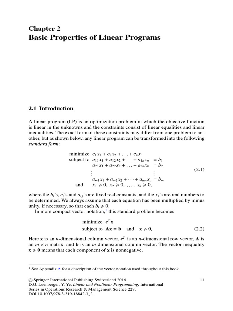 Reading1 StandardFormOfTheLinearProgram | PDF | Linear Programming | Mathematics