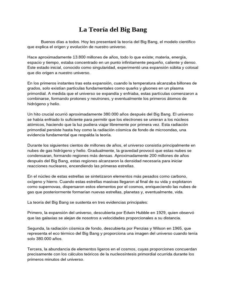 Origen y evolución del universo: Big Bang | PDF | Universo | Big Bang