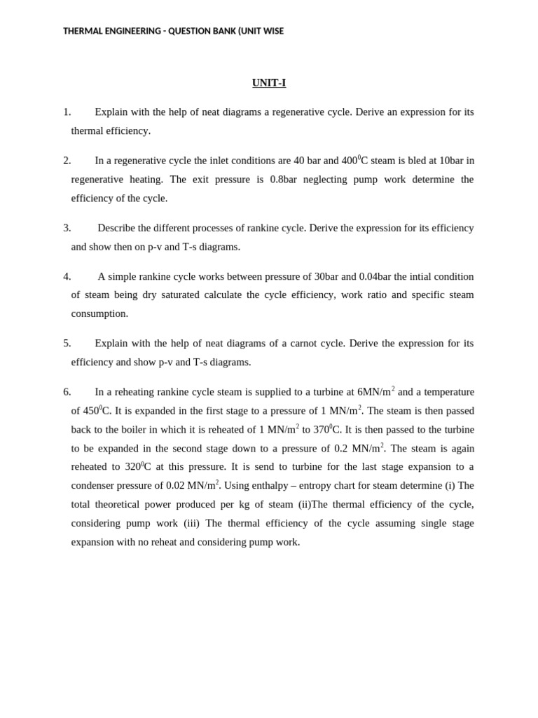 Thermal Engineering Question Bank | PDF | Turbine | Steam