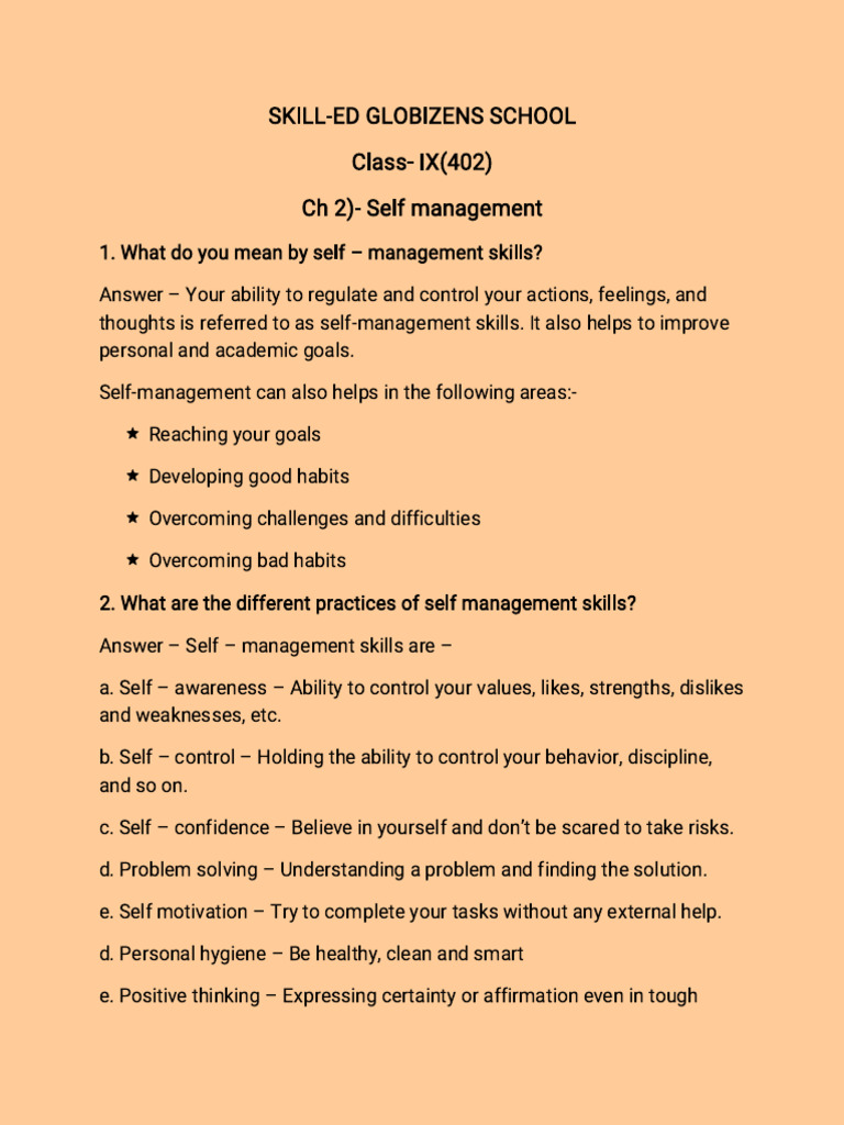 Self-Management Skills for Students | PDF | Goal | Thought