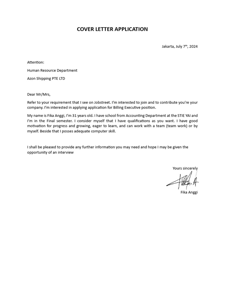 Cover Letter Application-Azon Shipping Pte | PDF