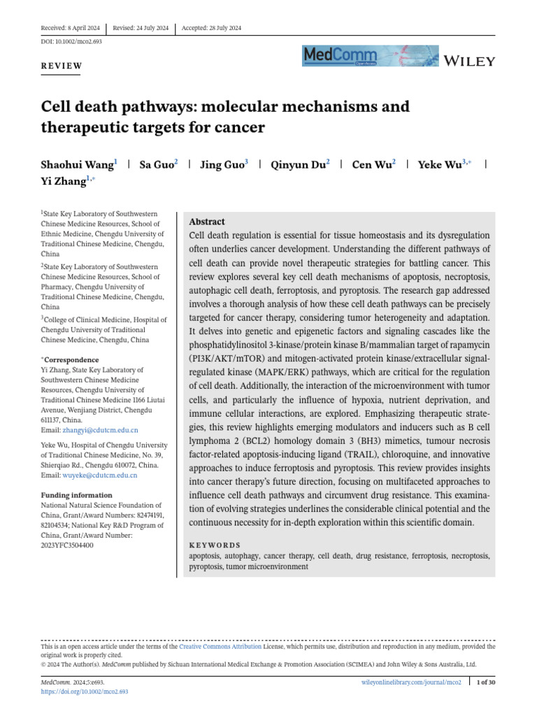 MedComm - 2024 - Wang - Cell Death Pathways Molecular Mechanisms and ...