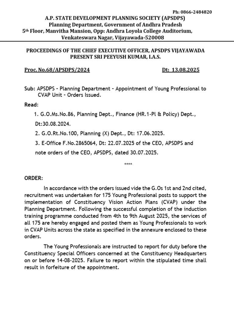 Appointment of Young Professionals in APSDPS | PDF